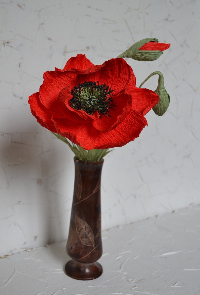 Red Paper Poppy Red Artifical Wedding Flower Unique Flower | Etsy