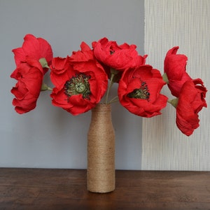Red Paper Poppy, 4 Red Paper Poppies, Red Artifical Wedding Flower, 1st ...