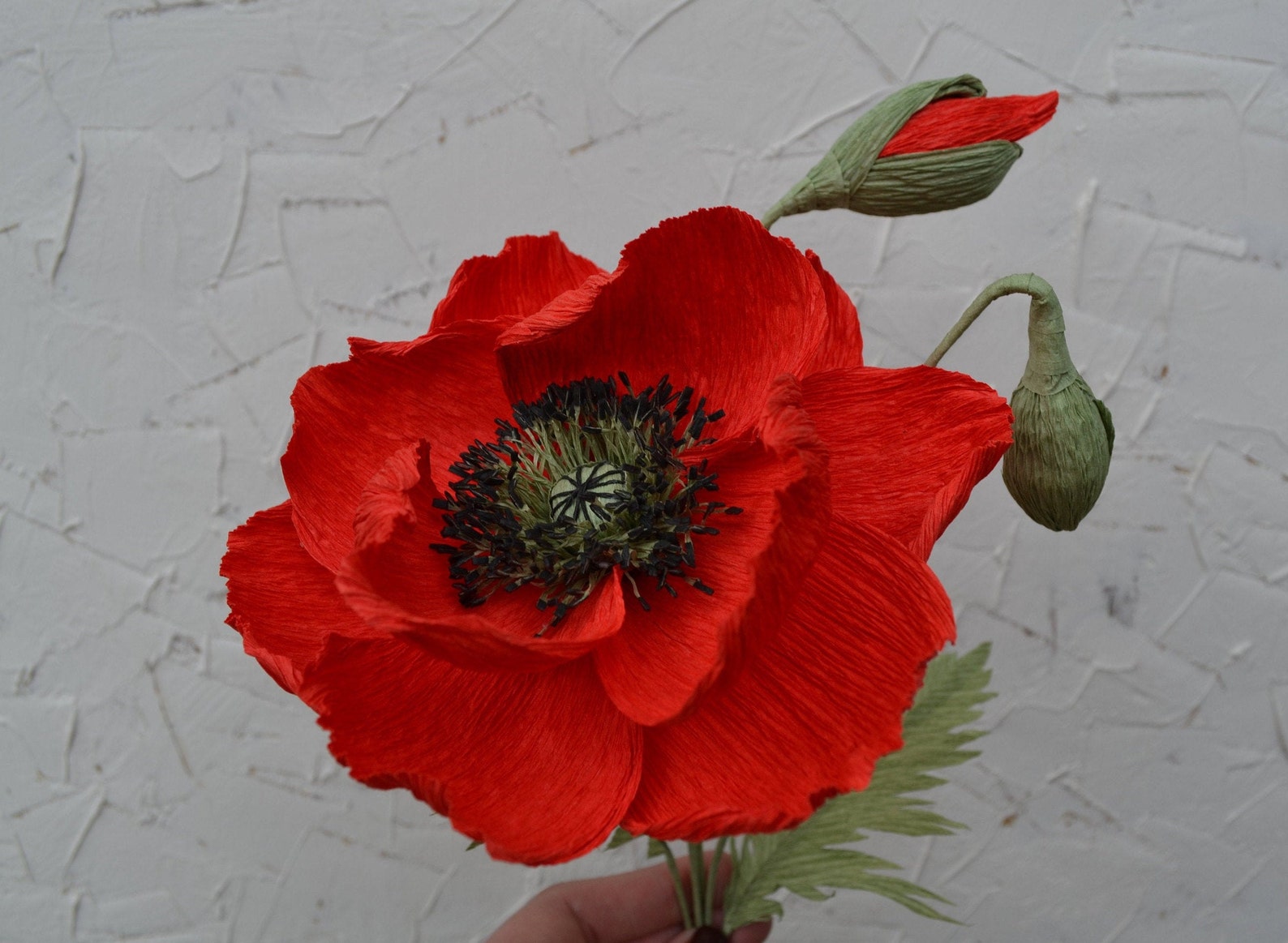 Red Paper Poppy, Red Artifical Wedding Flower, Unique Flower, 1st ...