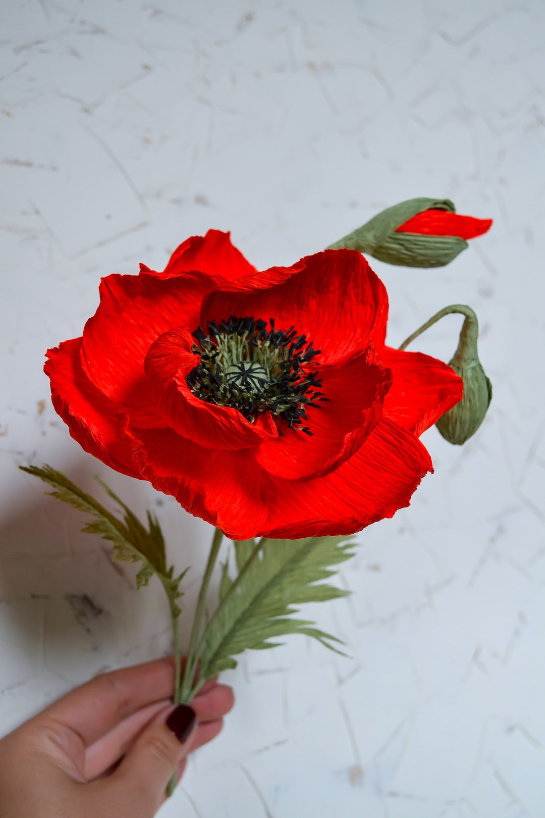 Coquelicot en papier crépon rouge, fleur en papier brillant, fleur ...