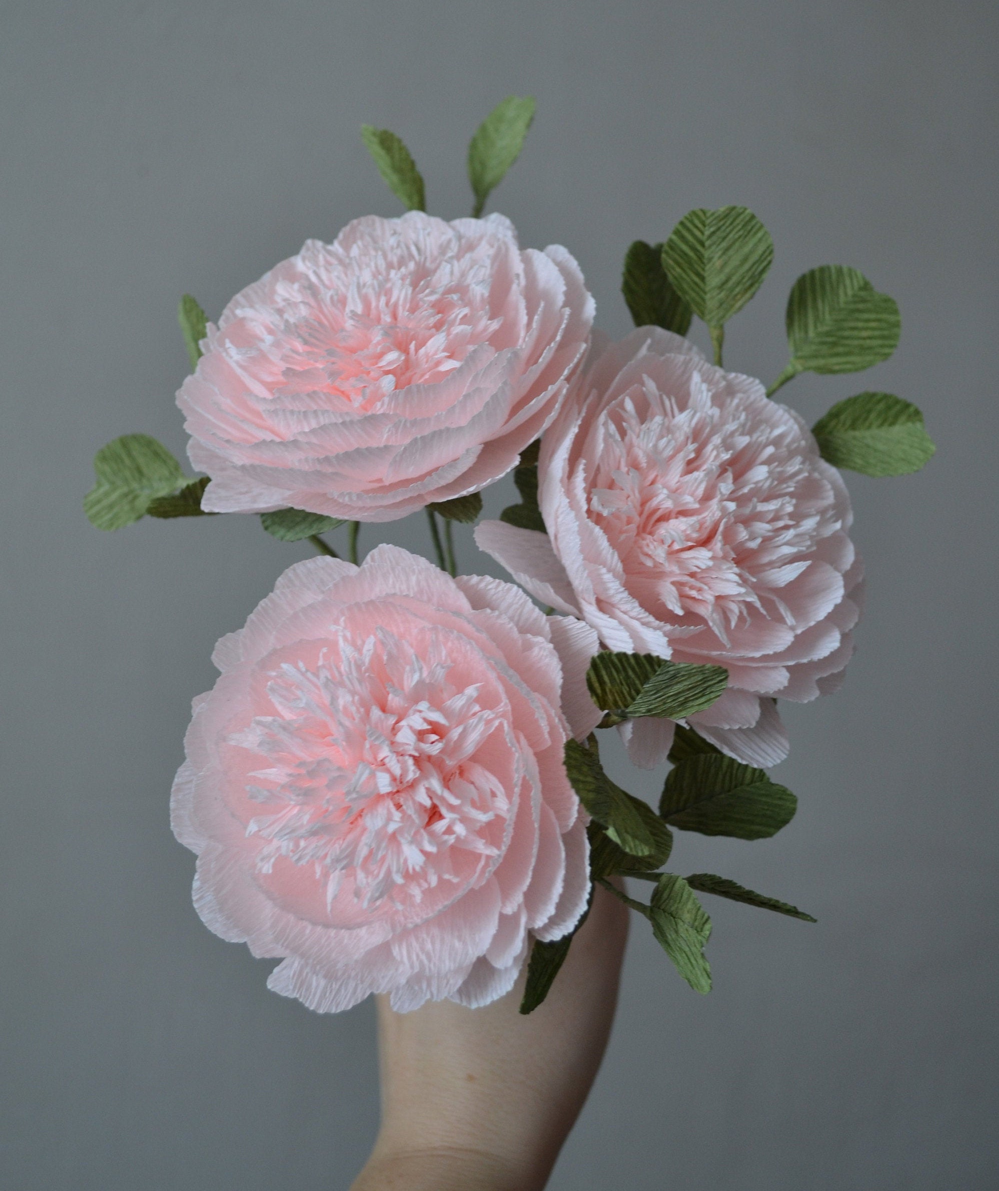 Pink Paper Peonies Crepe Peony Paper Flowers Fake Bridal | Etsy