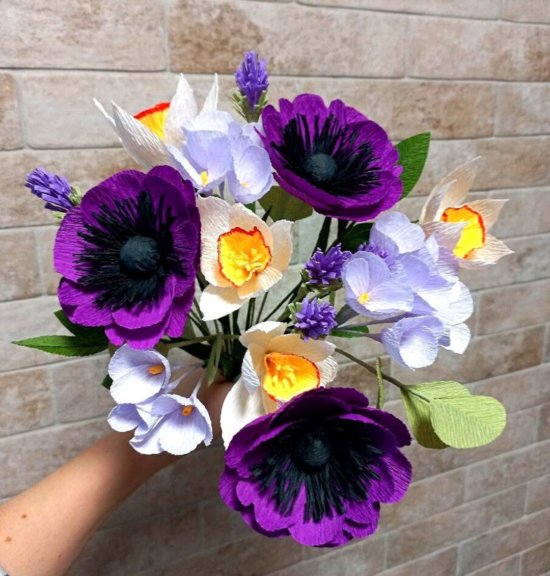 Bright Paper Flowers Bouquet, Housewarming Paper Flower Gift, Crepe ...