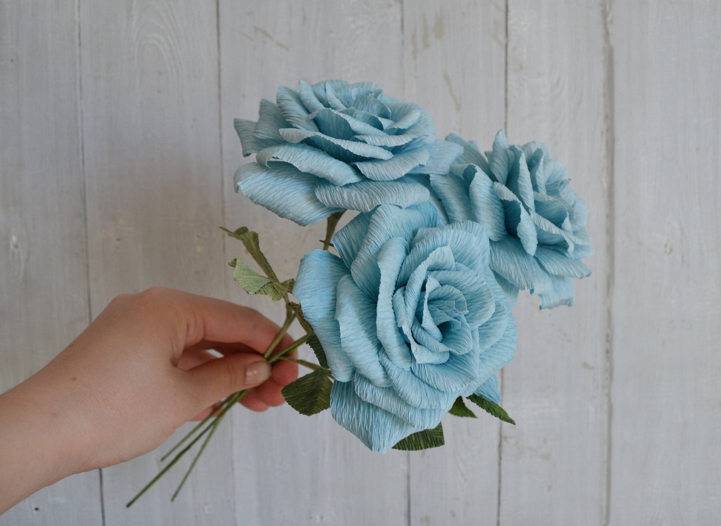 Blue Paper Roses Dusty Rose Paper Flowers Fake Bridal Flowers - Etsy