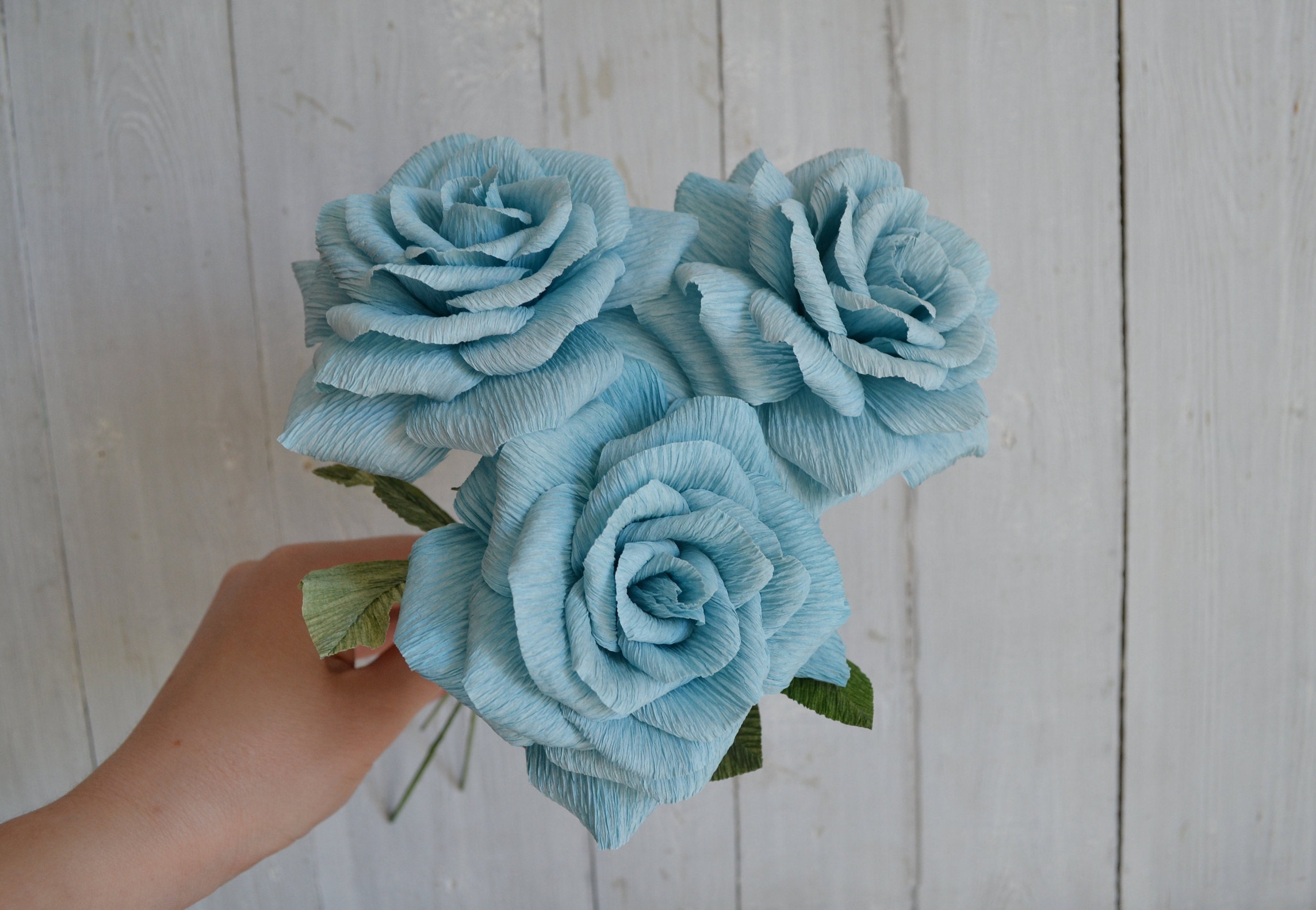 Blue Paper Roses Dusty Rose Paper Flowers Fake Bridal Flowers - Etsy