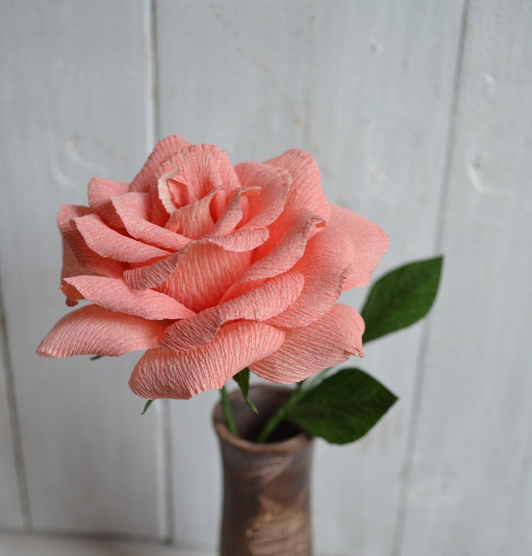 Single Pink Paper Rose, Crepe Paper Flowers, Holiday Flowers, Flower ...