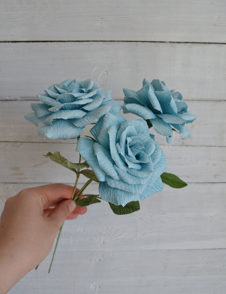 Blue Paper Roses Dusty Rose Paper Flowers Fake Bridal Flowers Paper ...