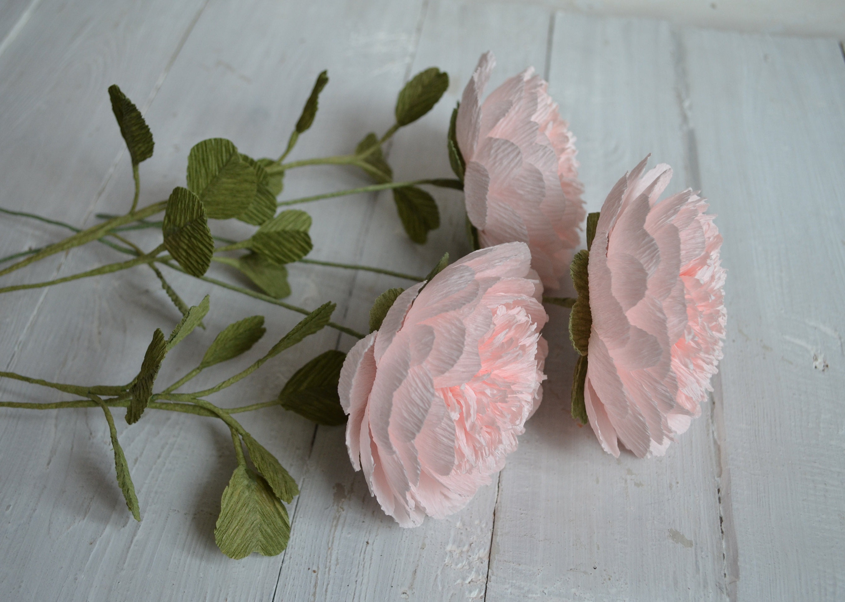 Pink Paper Peonies, Crepe Peony, Paper Flowers, Fake Bridal Flowers ...