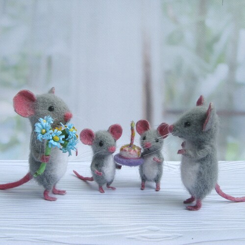 Family of Miniature Gray Mice With Needle Felt - Etsy