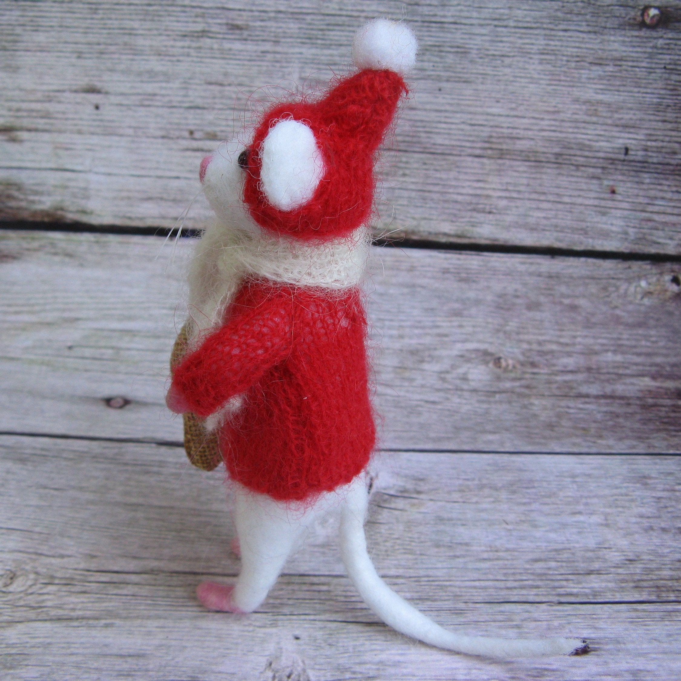 Needle Felted Mouse Christmas Mouse With Gift Bag | Etsy