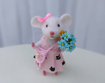 Felt Toy Miniature Mice Brown Gray White Mouse With Flower Mini Wool ...