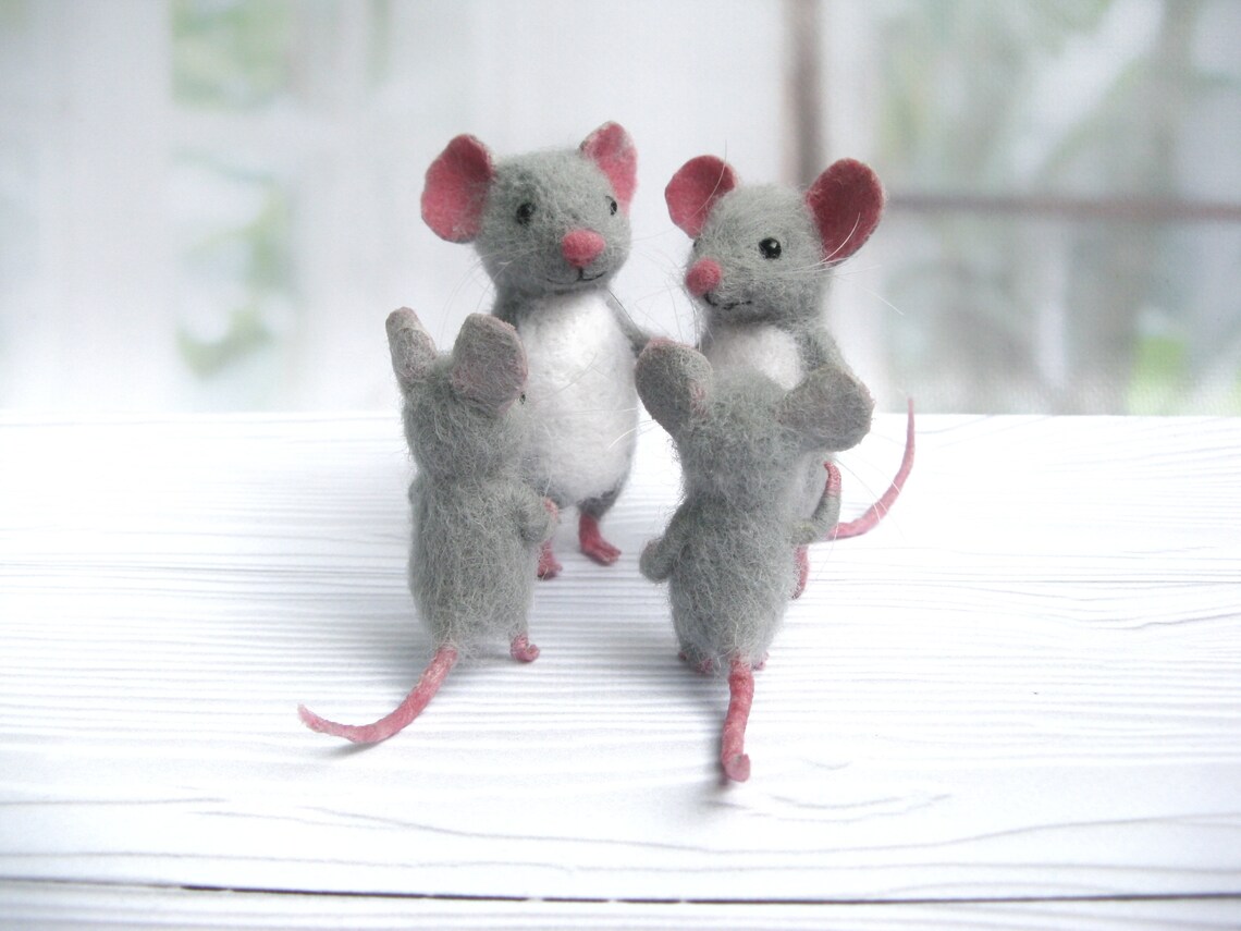 Family of Miniature Gray Mice With Needle Felt - Etsy