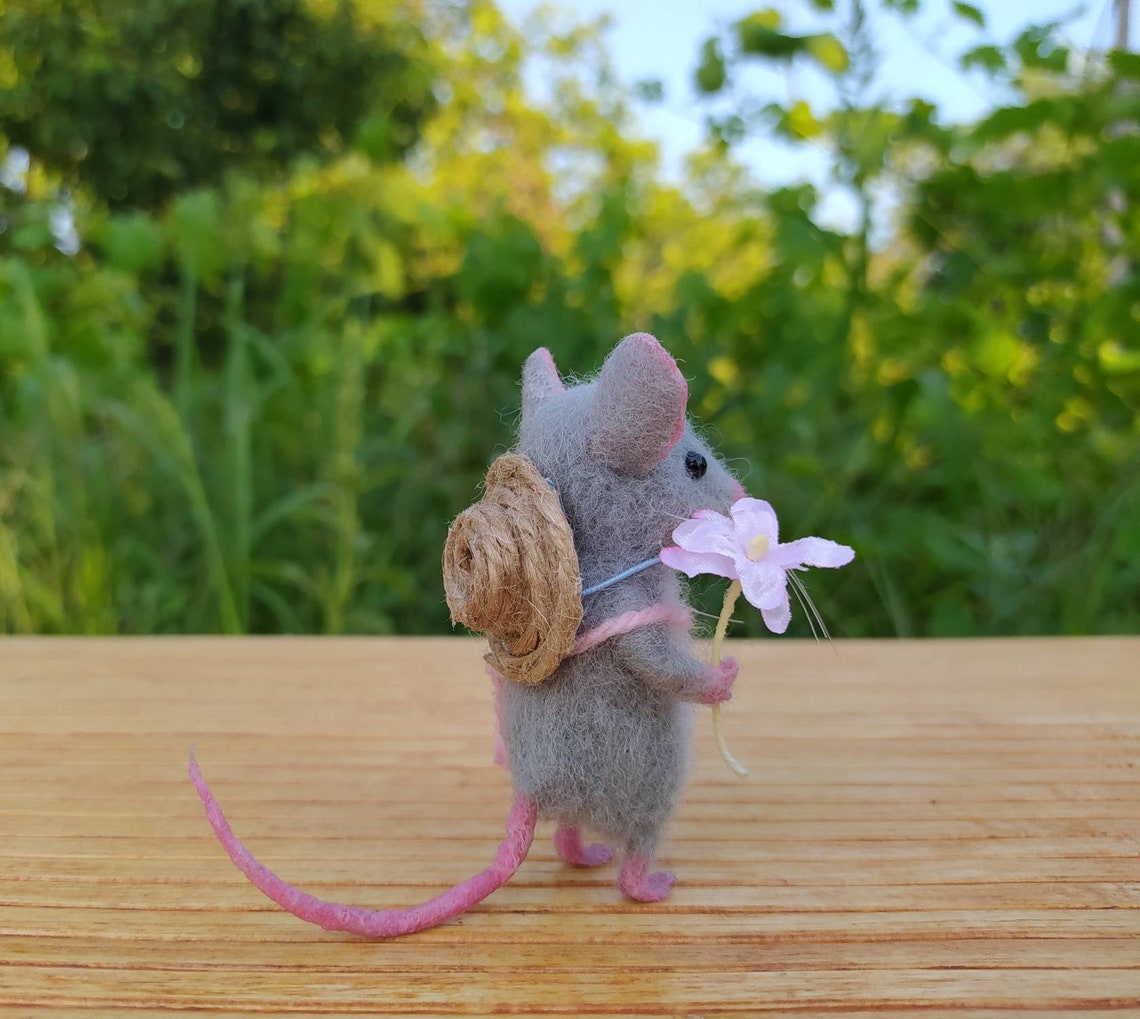 Gray Felt Mouse Wool Toy Miniature Mouse for Dollhouse | Etsy