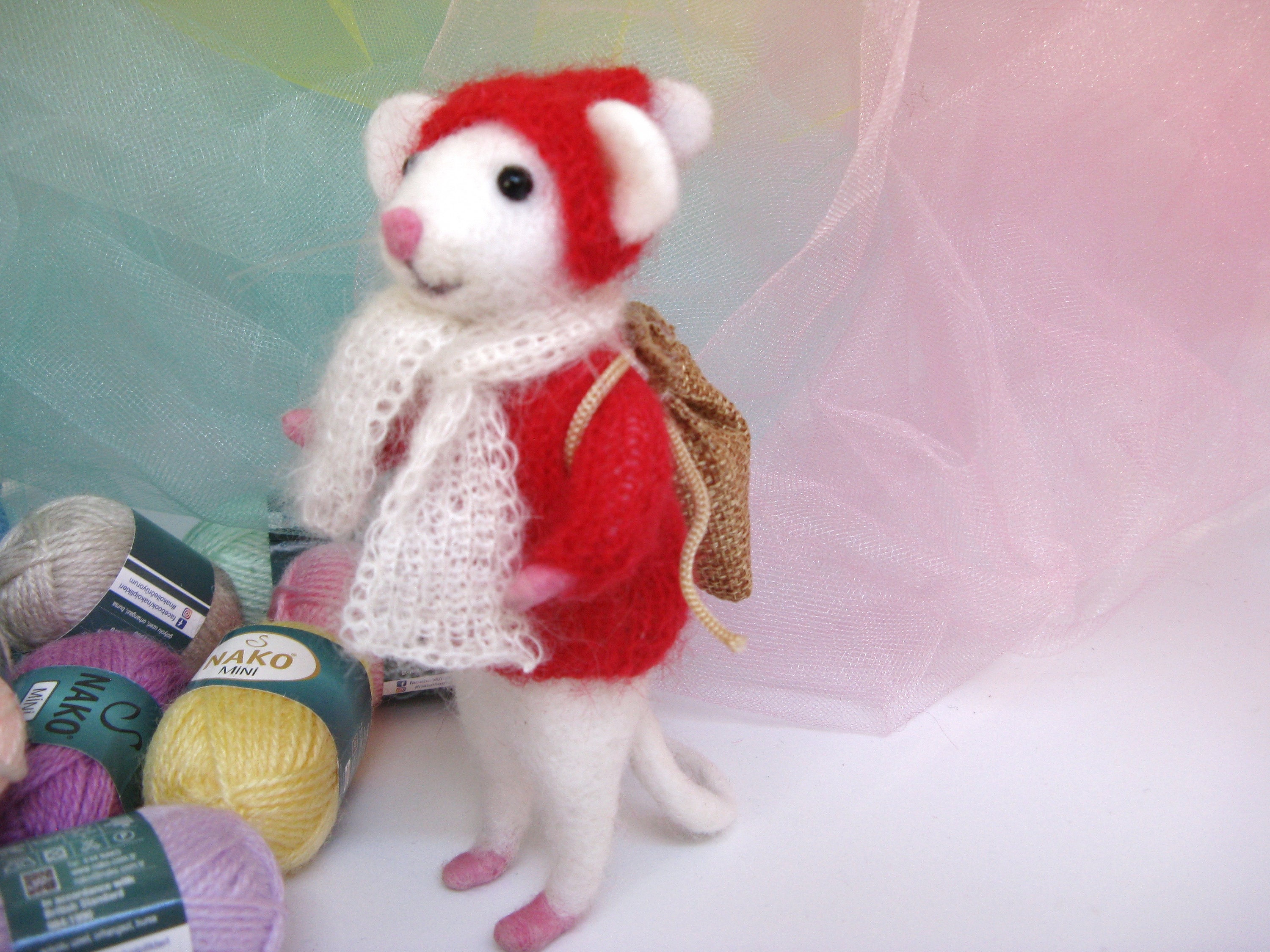 Needle Felted Mouse Christmas Mouse With Gift Bag | Etsy