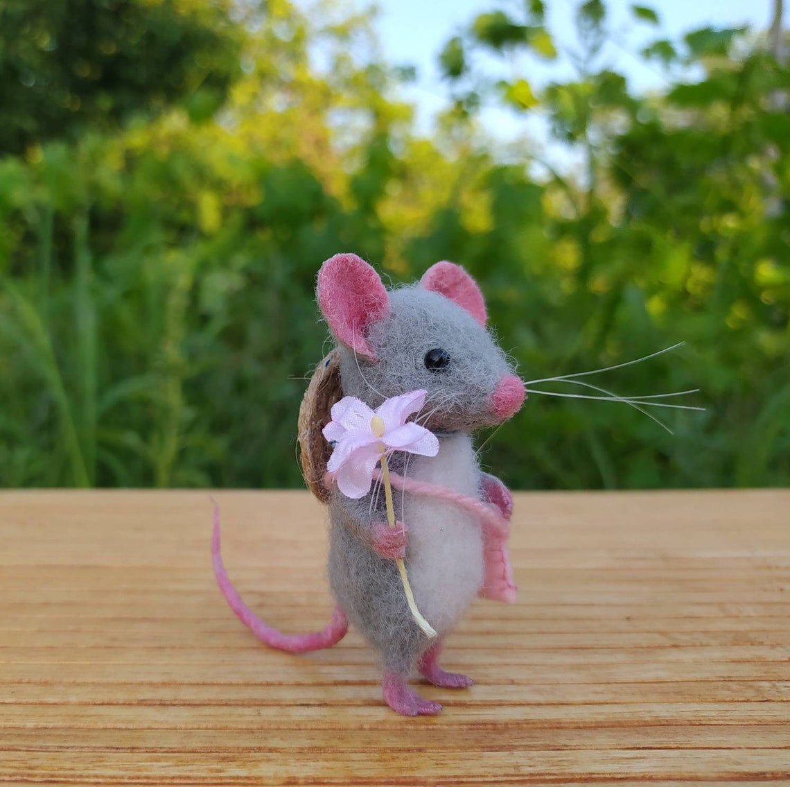 Gray Felt Mouse Wool Toy Miniature Mouse for Dollhouse | Etsy