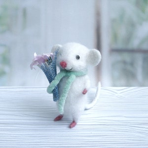 Felt White Mouse, Woolen Cute Mouse, Mouse Birthday Gift, Miniature ...