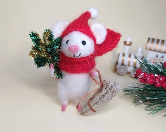 Christmas Mouse Decoration, Wool Mouse, Needle Felted Mouse, Felt Mouse ...