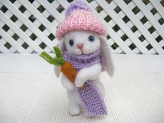 Felt bunny wool rabbit miniature animal | Etsy