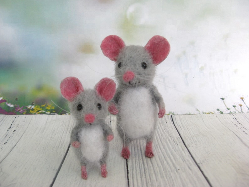 Family of miniature felt gray mice | Etsy