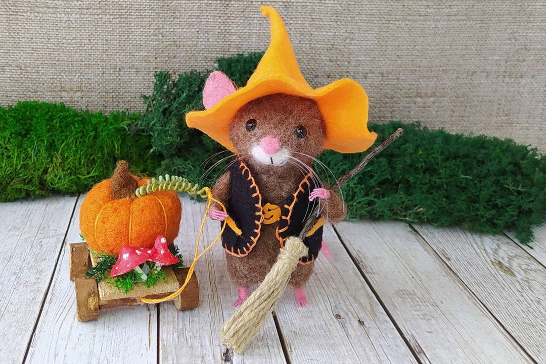 Halloween Miniature Mouse With Pumpkin. Woolly Cute Halloween Mouse - Etsy