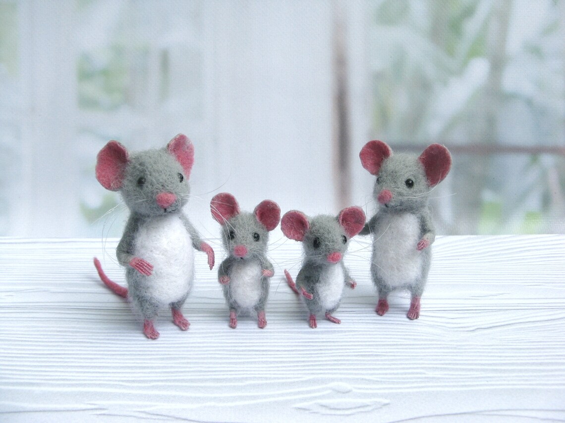Family of Miniature Gray Mice With Needle Felt - Etsy