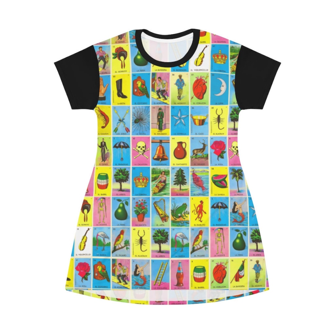 Mexican Retro Loteria Cards T-shirt Dress - All Over Print Cut and Sew ...