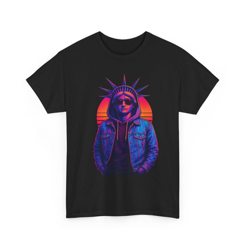 Retro Statue of Liberty Hoodie Art Unisex T-shirt - Retro Sunset ...
