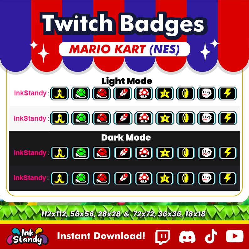 MARIO KART Twitch Badges & Emotes Youtube Discord Snes Item Roulette ...