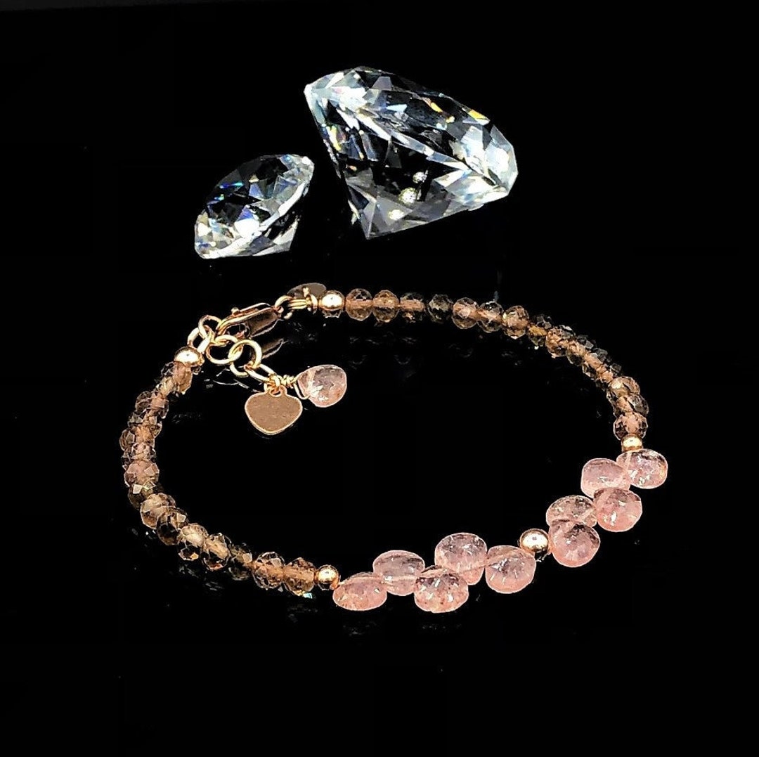 Andalusite and Strawberry Quartz Heart Gemstone Bracelet in Rose Gold ...