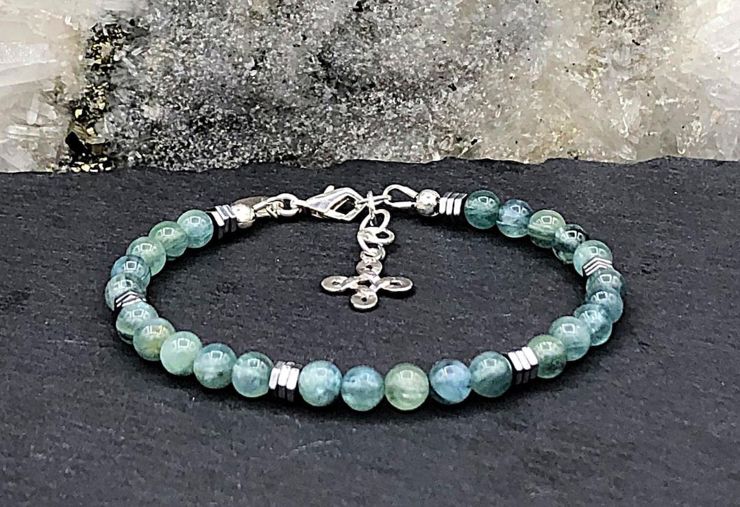 Blue Green Kyanite Hematite Celtic Knot Bracelet: Sterling Silver ...