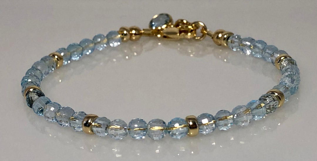 Sky Blue Topaz Gemstone Bracelet in Gold: December Birthstone, 4th ...