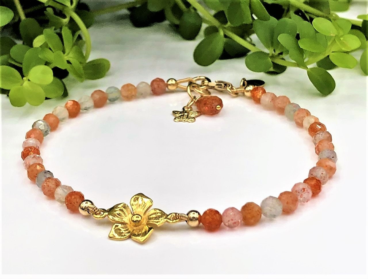 Multi Colour Oregon Sunstone Flower Gemstone Bracelet in Gold - Etsy