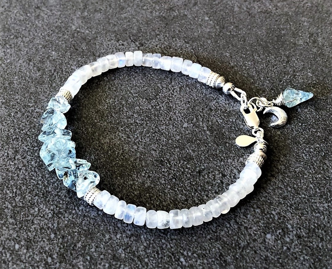 Aquamarine & Rainbow Moonstone Bracelet in Silver: 3rd 19th Anniversary ...