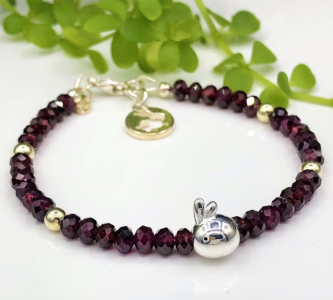 Garnet Rabbit Bunny Gemstone Bracelet in Silver January Birthstone 2nd ...