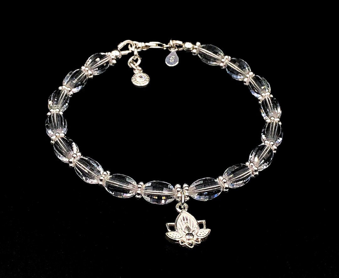 Clear Quartz Lotus Healing Gemstone Bracelet in Sterling Silver: April ...