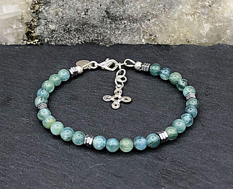 Blue Green Kyanite Hematite Celtic Knot Bracelet: Sterling Silver ...