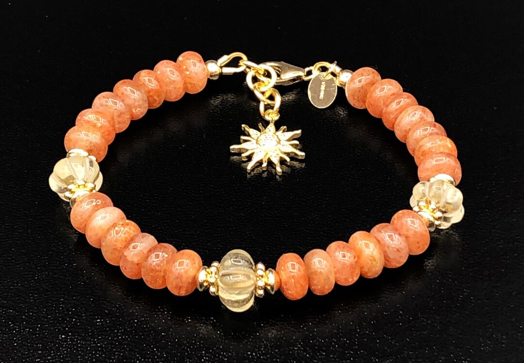 Sunstone and Lemon Quartz Handmade Gemstone Bracelet in Gold - Etsy