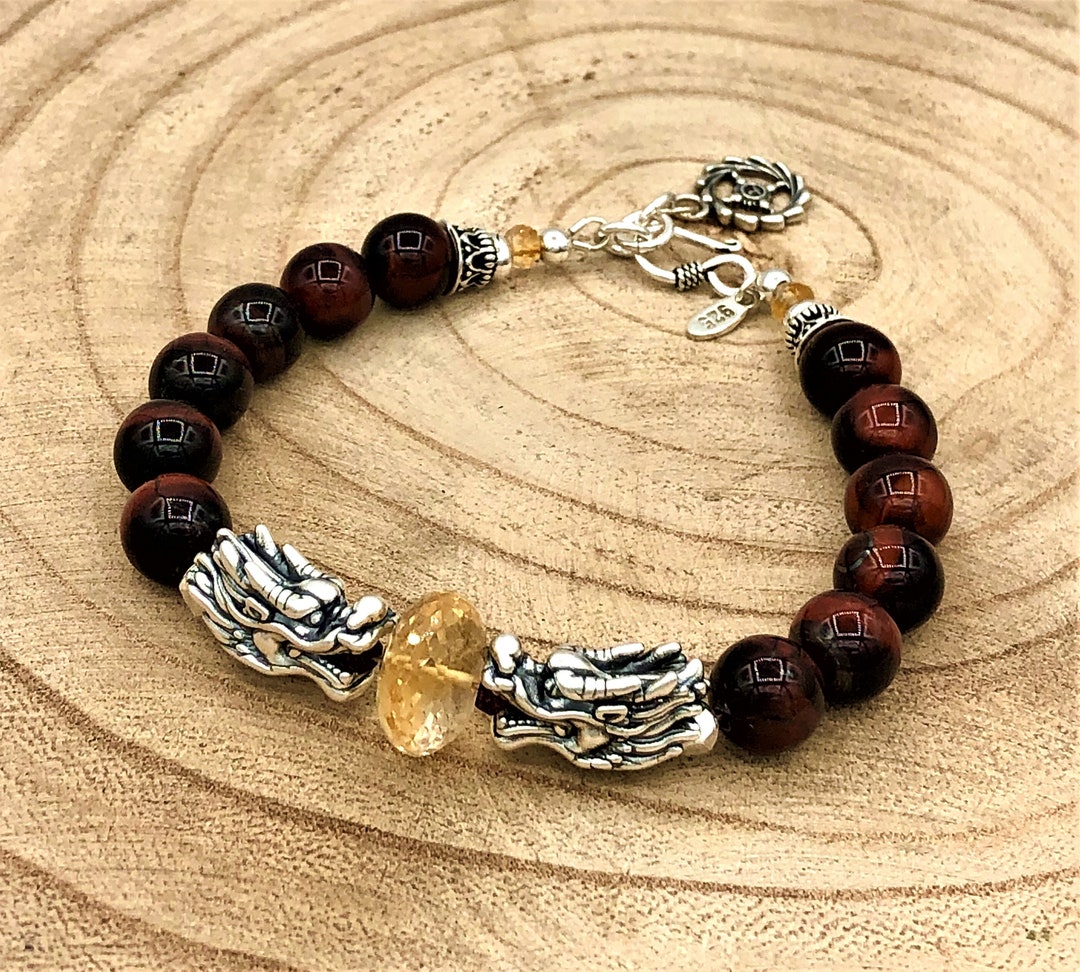 Dragon Citrine Tiger’s Eye Garnet Gemstone Bracelet in 925 Sterling and ...