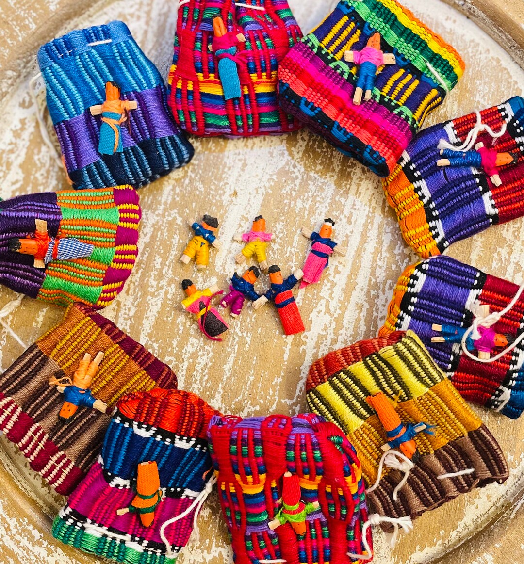 Guatemalan Worry Dolls With Woven Pouch and Printed Mayan Legend - Etsy