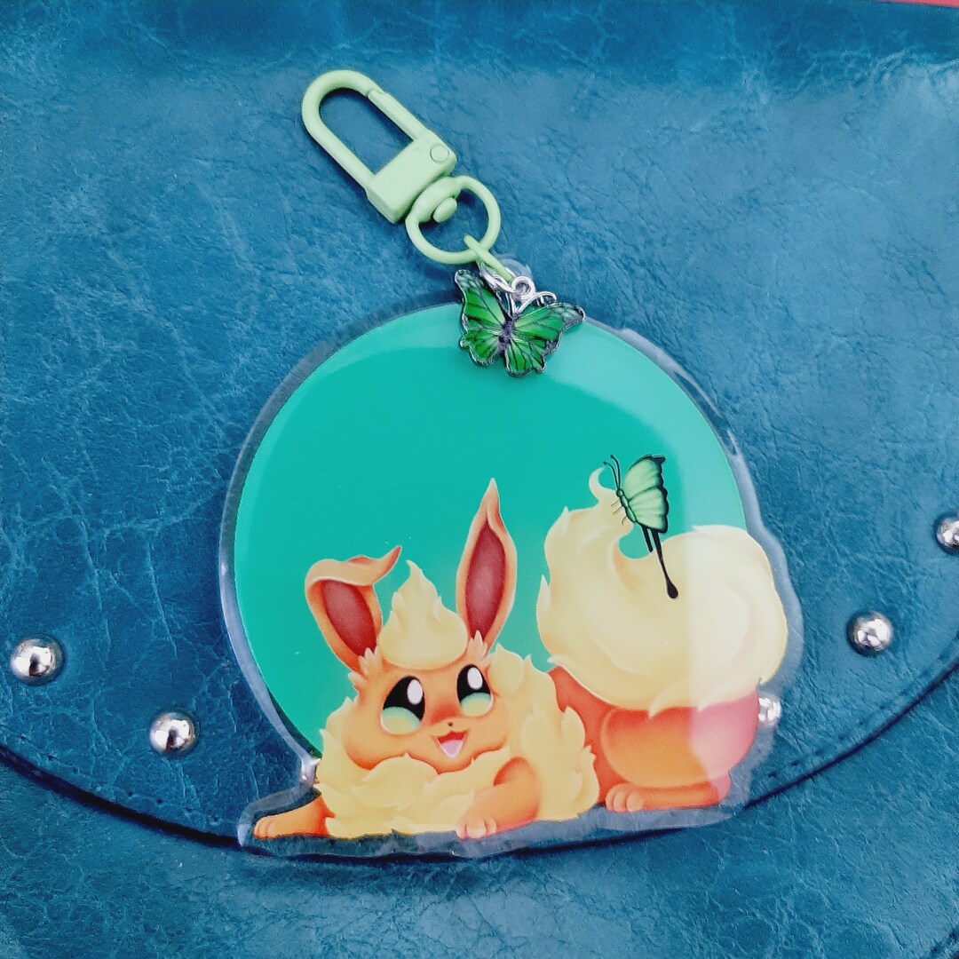 Cute and Fluffy Flareon With Butterfly Acrylic Keychain - Etsy