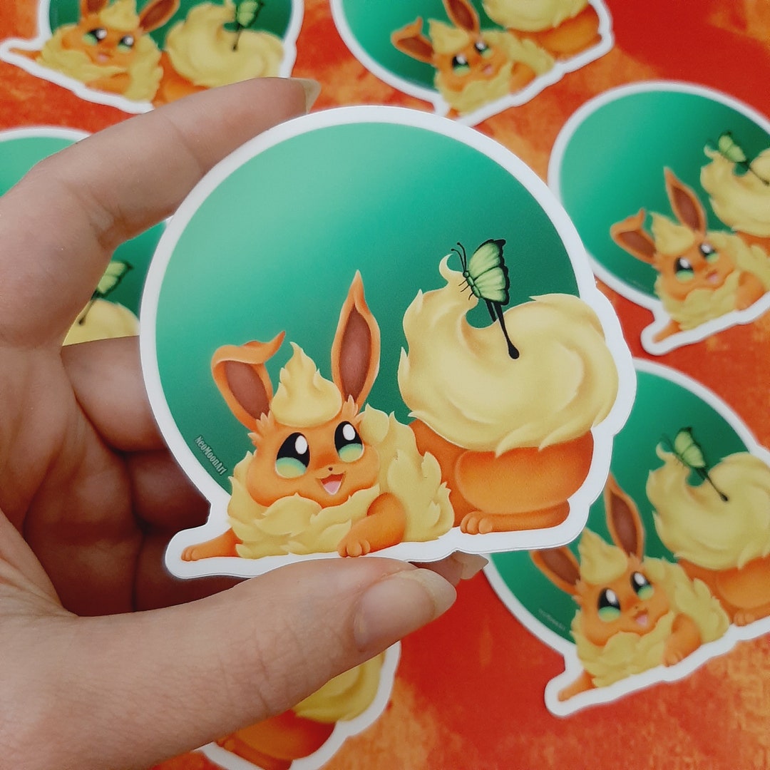 Cute and Fluffy Flareon With Butterfly Vinyl Sticker - Etsy