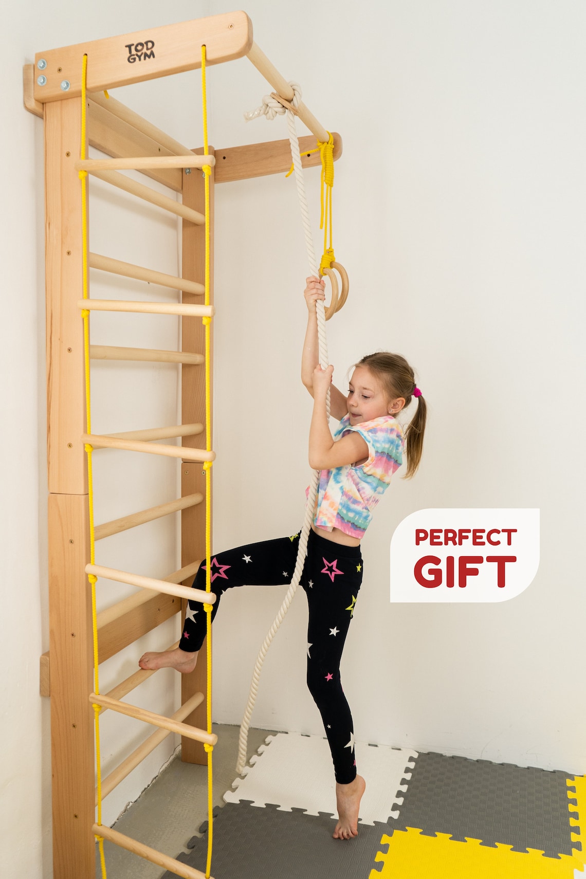 Swedish Ladder for Adults and Kids, Wooden Wall Bars With Pull up Bar ...