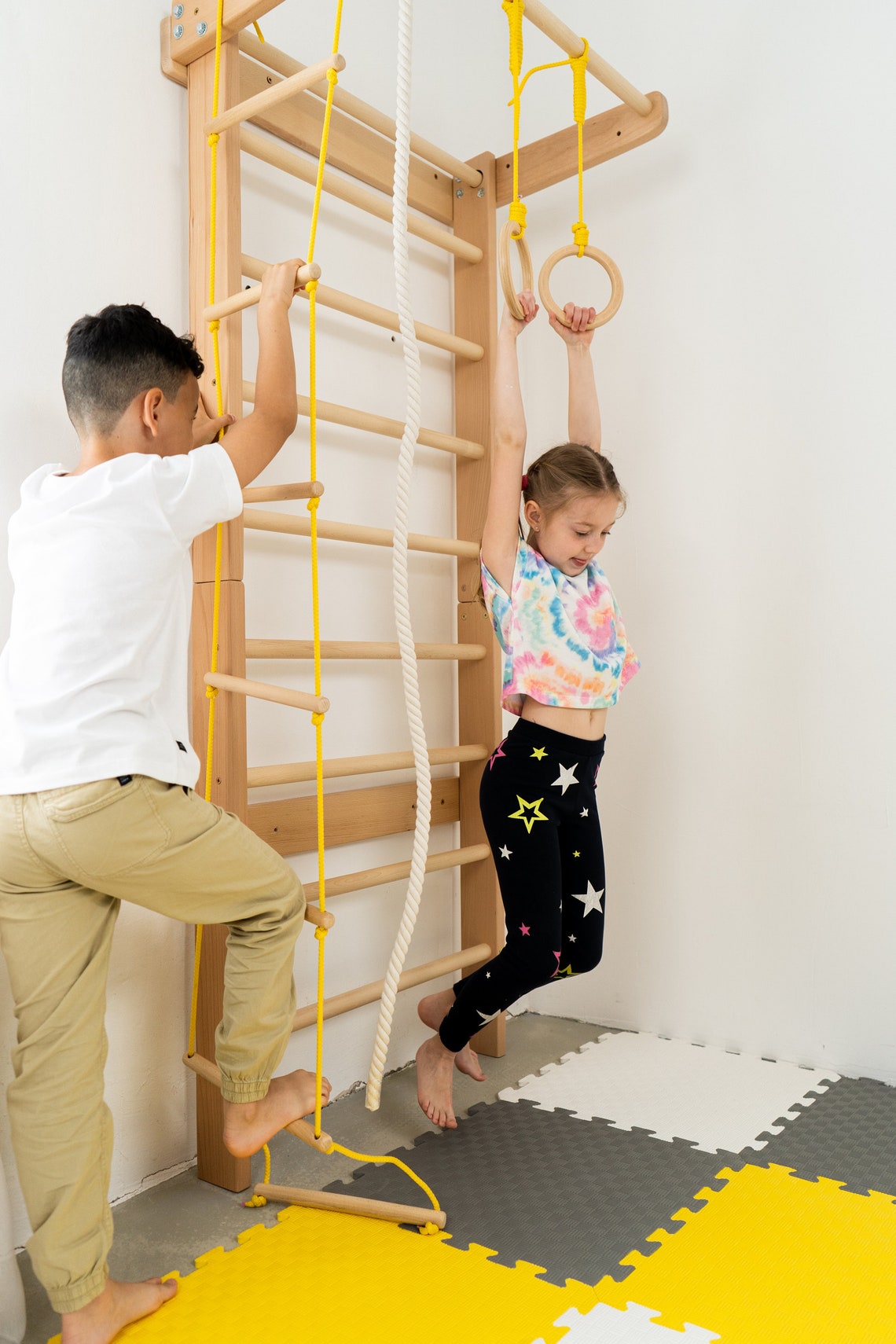 Swedish Ladder for Adults and Kids, Wooden Wall Bars With Pull up Bar ...