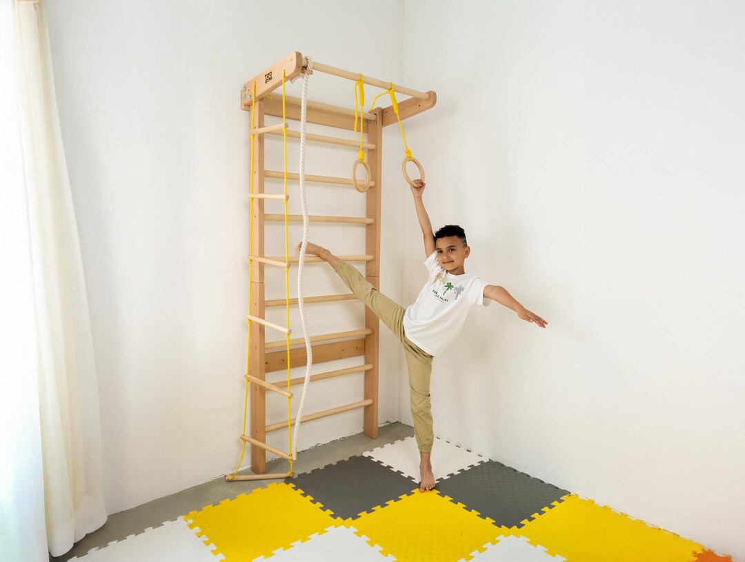Wooden Swedish Ladder Gym: Indoor Playground, Wall Bars Set, Sport ...