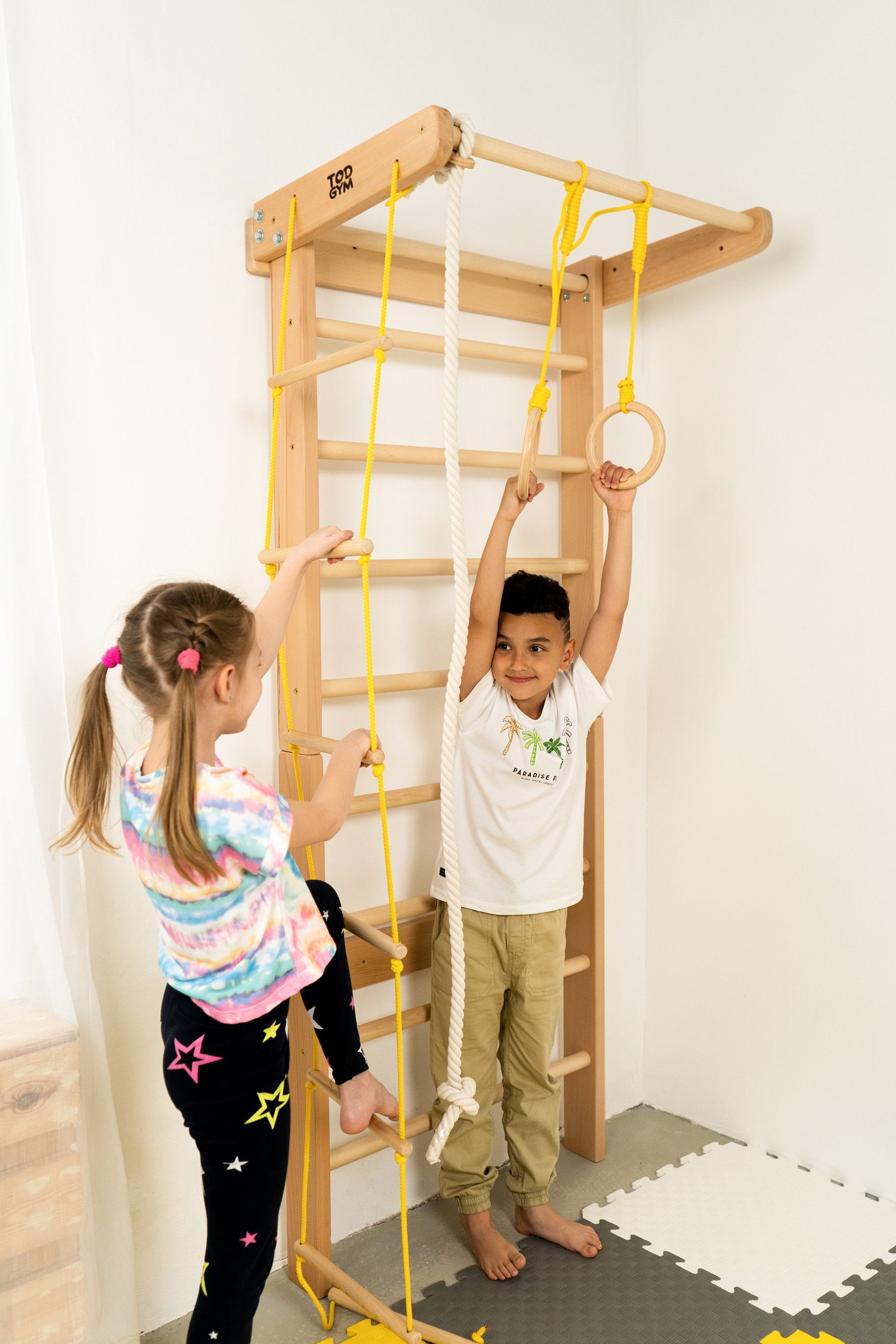 Swedish Ladder for Adults and Kids, Wooden Wall Bars With Pull up Bar ...