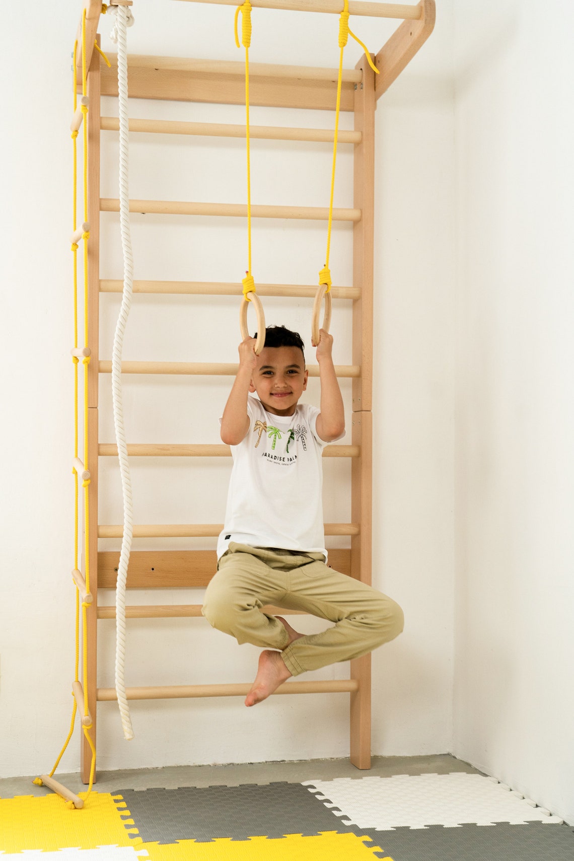 Swedish Ladder for Adults and Kids, Wooden Wall Bars With Pull up Bar ...