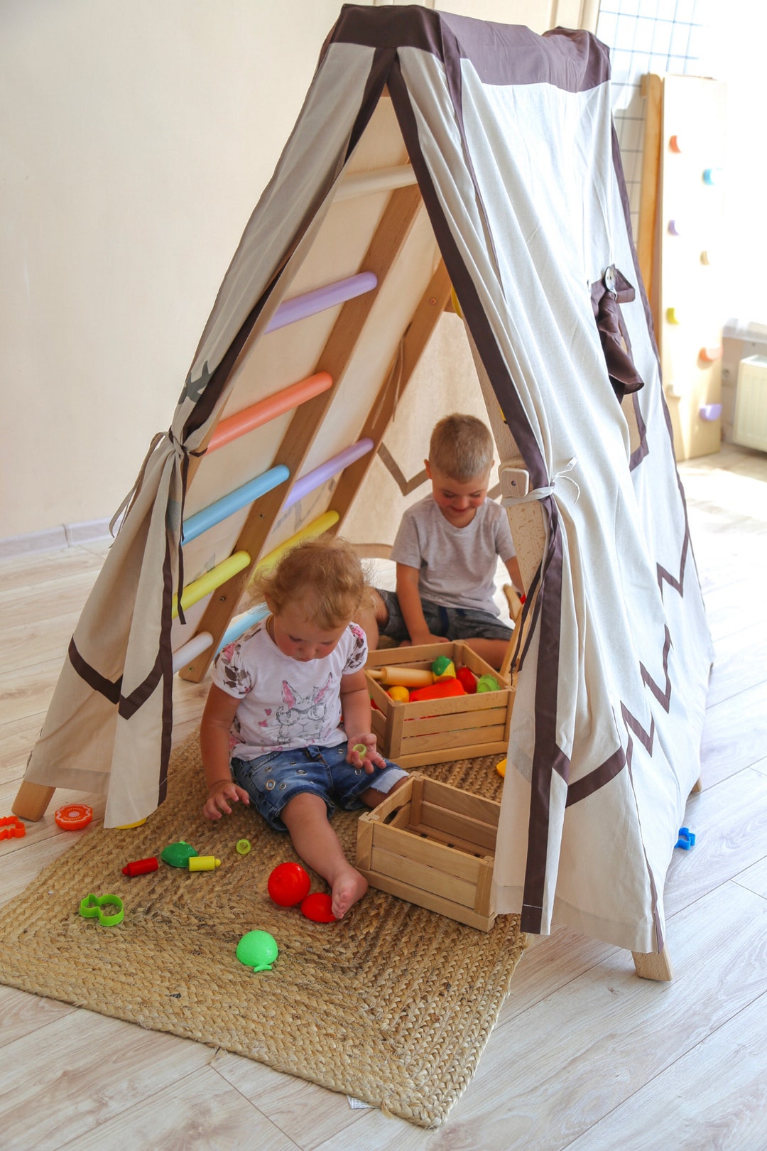 Preschool Jungle Gym: Teepee Tent & Climbing Triangle for Playroom ...