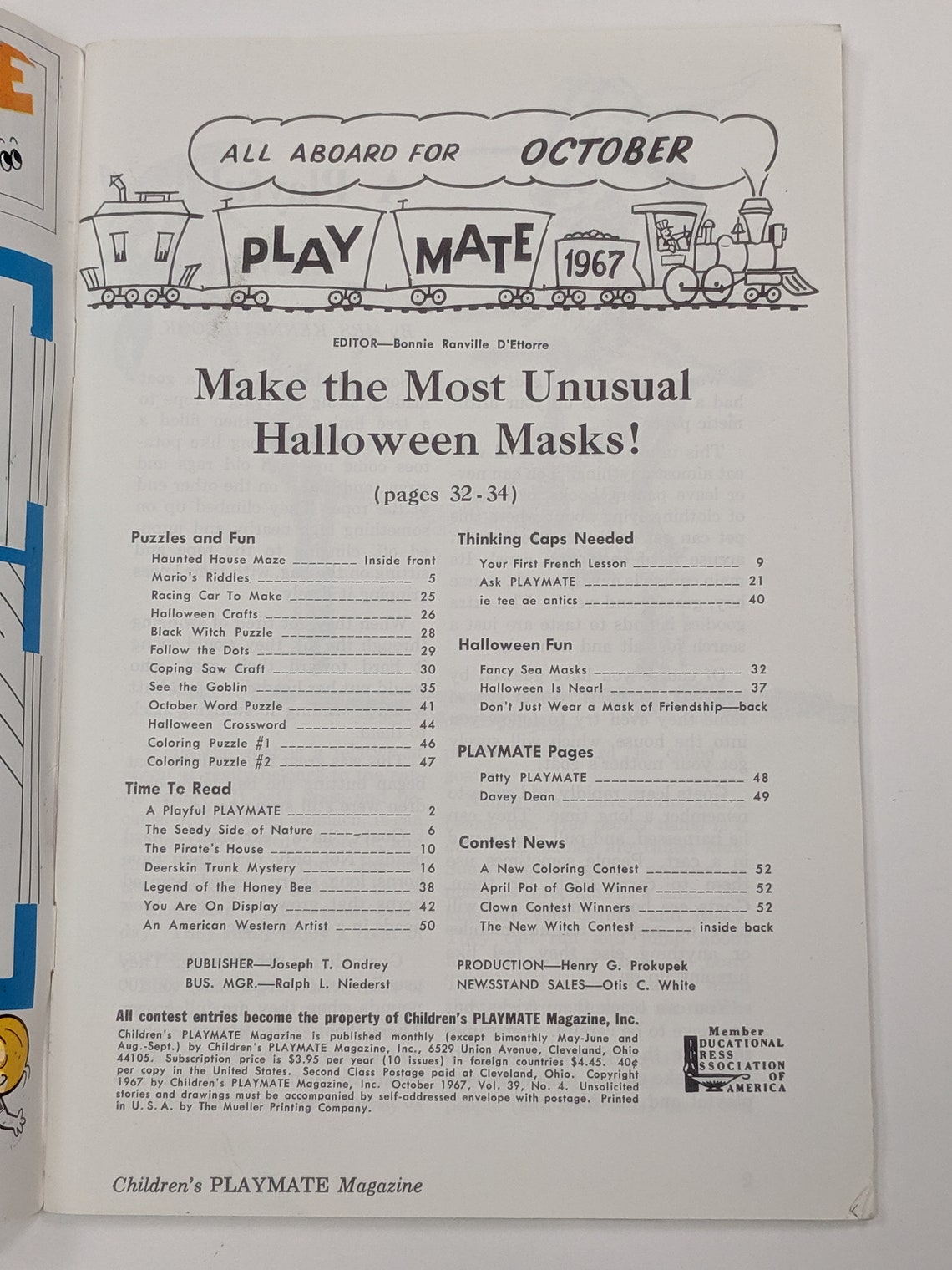 Children's Playmate Magazine October 1967 Halloween - Etsy