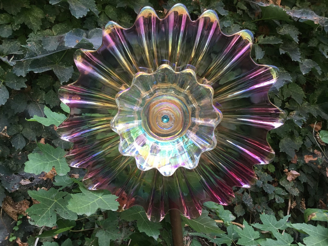 Beautiful Carnival Glass Flower, Yard Art, Plate Flowers, Gift Idea - Etsy