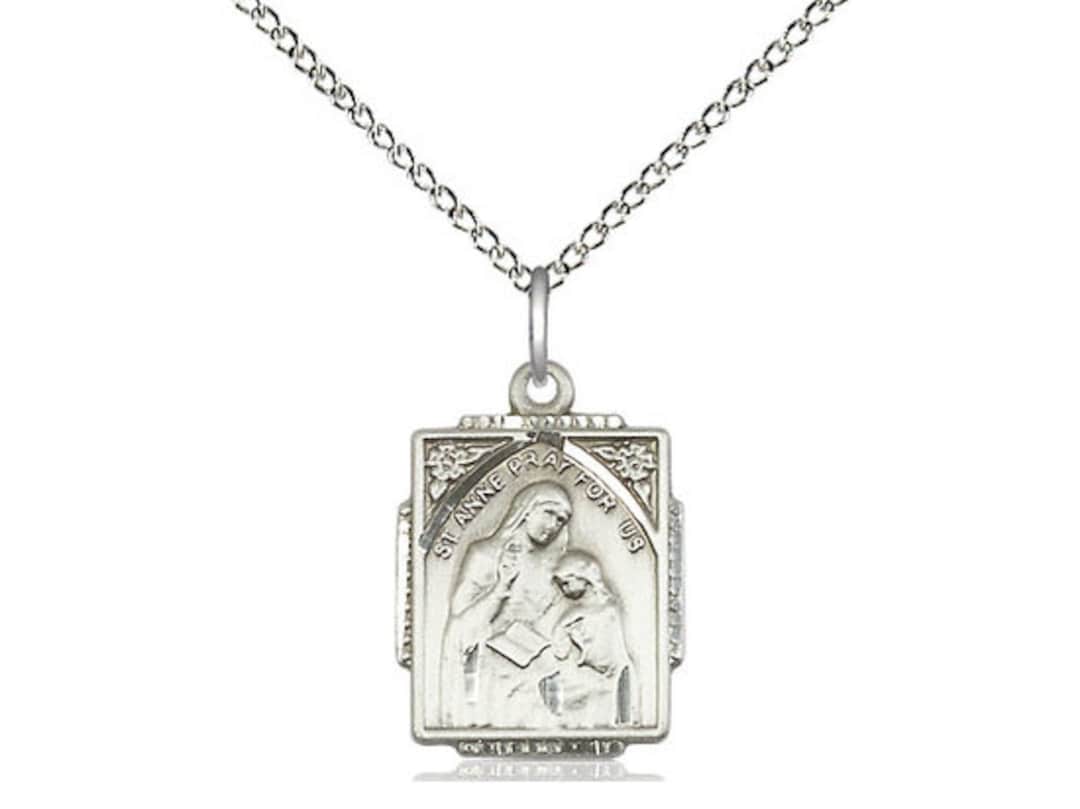 St Anne Sterling Silver Pendant on a 18 Inch Sterling Silver Light Curb ...