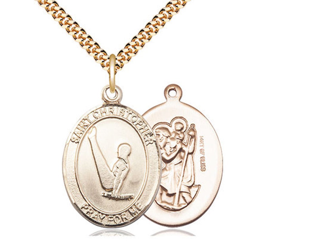 St Christopher Gymnastics Pendant on a 24 Inch Gold Plate Heavy Curb ...